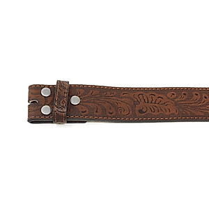 BC Belts Leather Belt Strap with Embossed Western Scrollwork 1.5" Wide with Snaps (Brown-L)