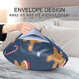 Christmas Gingerbread Man Blue Pillow Covers Silk Pillowcase for Hair and Skin Breathable & Silky Soft Satin Pillowcase Standard Size Pillow Case for Women Hot Sleepers, Night Sweats Bed (20x26 Inch)