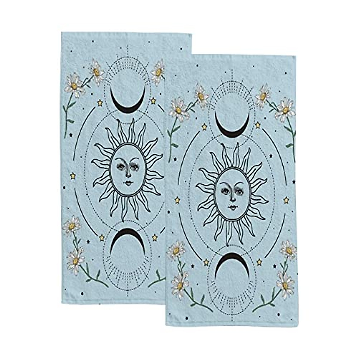 2Pack Bath Towels 2Pack Absorbent Soft Hand Towels Celestial Sun Daisy Beach Towel Bathroom Fingertip Towels Microfiber Washcloth Swimming Shower Gym Spa Towel 30X15 Inch