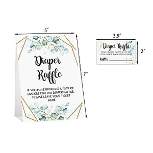 Doreen's Boutique Diaper Raffle Tickets and Sign Shower Games, Decorations, Party Favors for Showers – 1 Sign, 50 Cards per Pack(DIAPER-B009)