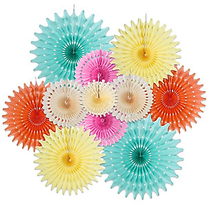 SUNBEAUTY Pack of 11 Peach Pink Yellow Mint Green Hanging Honeycomb Round Paper Fans for Birthday Baby Shower Bachelorette Anniversary Wedding Photo Booth Backdrop Party Decoration