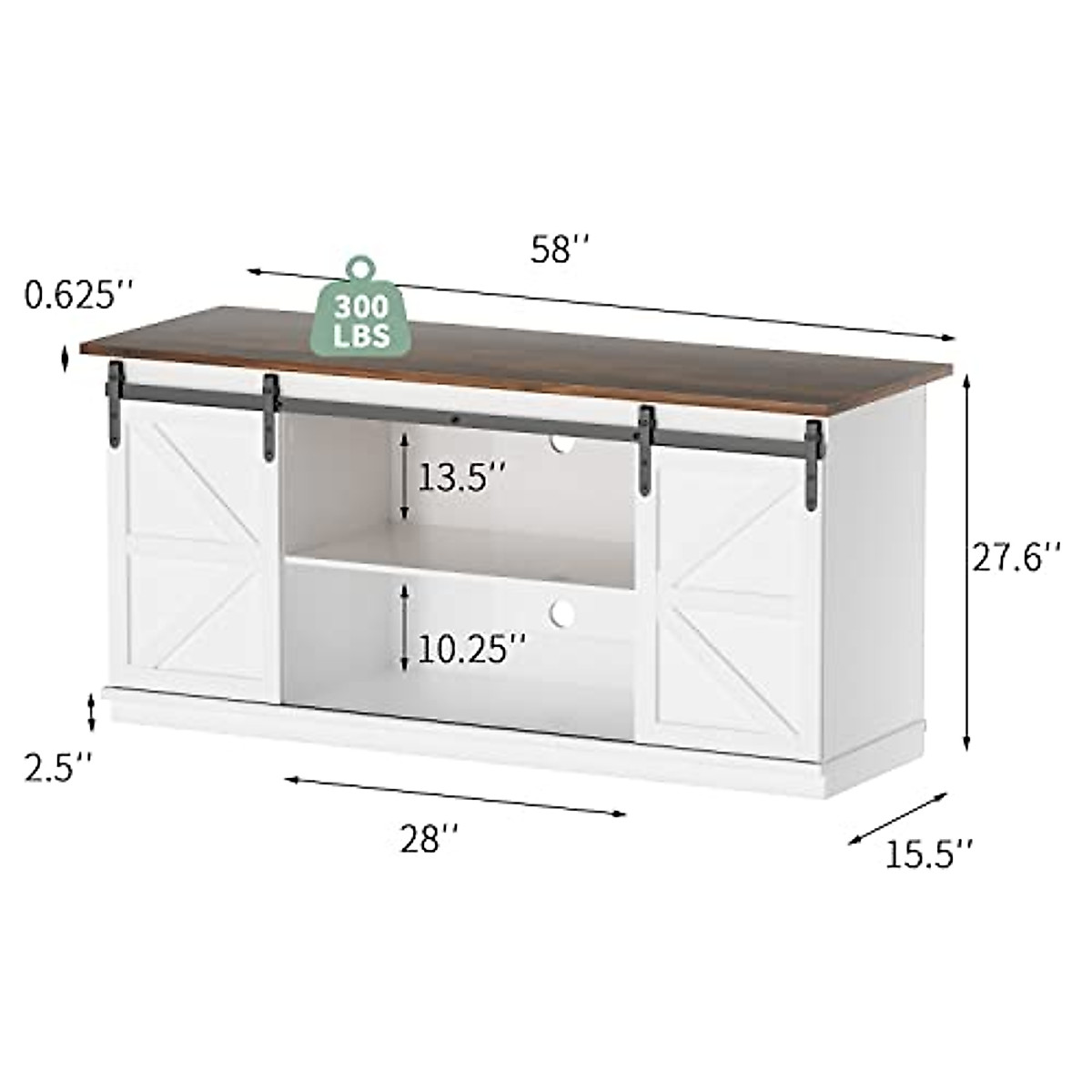 YESHOMY Farmhouse TV Stand for Televisions up to 65+ Inch with Sliding Barn Doors and Storage Cabinets, Entertainment Center Console Table, Media Furniture for Living Room, 58 Inch, White