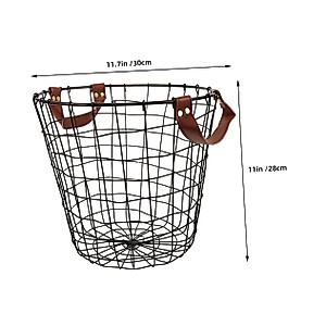 ANDRESLAD Firewood Storage Basket Laundry Basket Metal Hamper Farmhouse Organizer Bin Small Round Basket Black Blanket Basket Wire Basket for Blankets Wood Storage Racks Wire Trash Can Iron