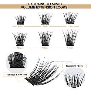 LASHVIEW DIY Lash Extension Kit,Cluster Lashes,Individual Cluster Lashes Soft and Lightweight, 0.10mm 9-14mm Mixed Reusable Wide Band Lash Cluster at Home