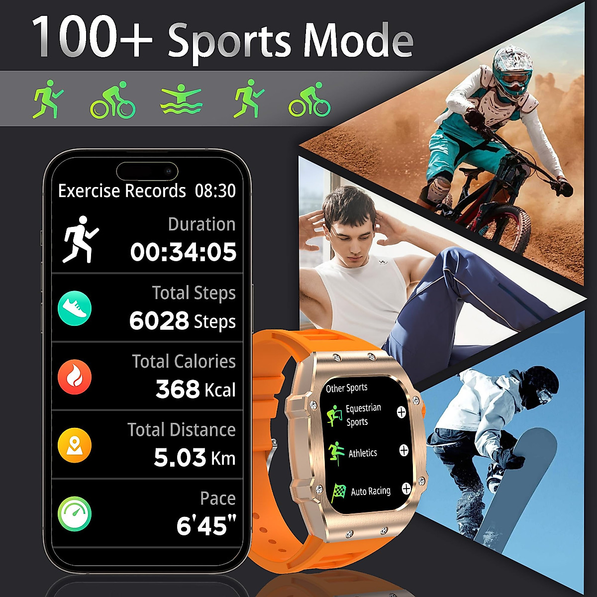 Smart Watch (Dial/Call) Outdoor Sports Watch for Men Waterproof Smartwatches 1.91 Super Large HD Touch Screen Heart Rate and Sleep Monitor Bluetooth Call for iOS Android Phone，55 Orange