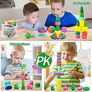 Toys for 3 Year Old Boys Girls, 36 PCS Colorful Wooden Sorting Stacking Rocks, Sensory Toys for Toddlers 3-4 Montessori Building Blocks for Kids Ages 4-8, Preschool Learning Activities for Home School
