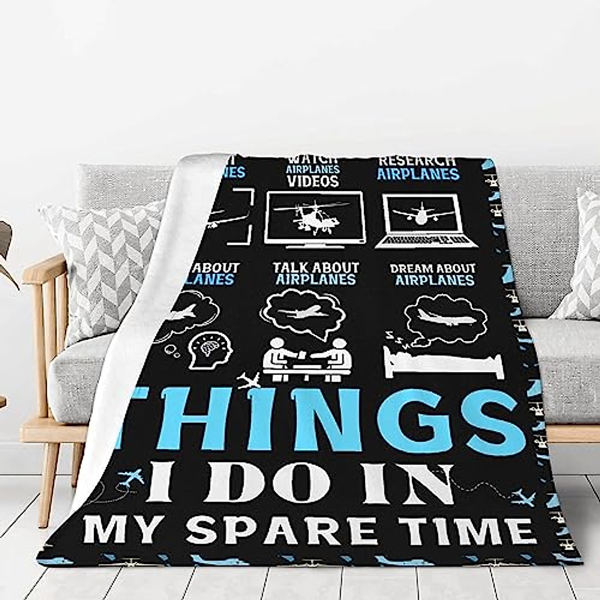 Airplane Throw Blanket, Aircraft Blanket, Pilot Gifts, Aviation Gifts for Men Boys Adults, Soft Flannel Plane Quilts, Airplane Decor, Lightweight Blanket for Bed, Sofa, Outdoors, 40"x50" for Kids