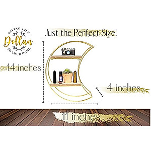 Crescent Moon Shelf for Crystals,Gold Shelf,Crystal Shelf for Wall Decor, Gold Floating Shelves, Moon Shelf Crystal Wall Decor, Moon Decor,Stones Essential Oil, Wooden Shaped Crystal Display Shelf.