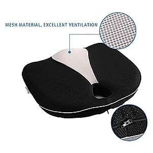 HHWKSJ Seat Cushion Pillow for Office Chair - 100% Memory Foam Firm Coccyx Pad - Tailbone, Sciatica, Lower Back Pain Relief - Contoured Posture Corrector for Car, Wheelchair, Computer and Desk Chair