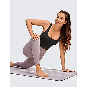 CRZ YOGA Butterluxe Womens Square Neck Longline Sports Bra - Workout Crop Tank Tops Padded with Built in Shelf Yoga Bra Black Medium