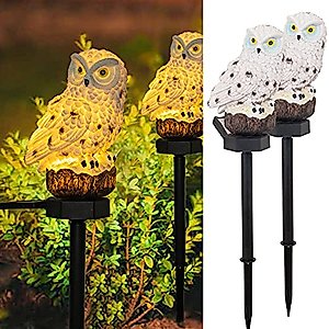 DAZZLE BRIGHT 2 Pack Owl Figure Solar LED Lights, Resin Garden Waterproof Decorations with Stake for Outdoor Yard Pathway Outside Patio Lawn Decor to Scare Birds Away