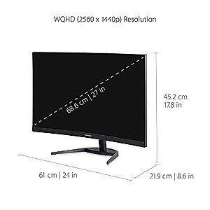 ViewSonic VX2768-2KPC-MHD 27 Inch 1440p Curved 144Hz 1ms Gaming Monitor with FreeSync Premium Eye Care HDMI and Display Port (Renewed)