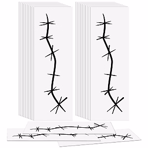 48 Sheets Halloween Stitches Tattoo Stickers Fake Scars Temporary Tattoos Horror Cosplay Accessories for Adult Kids Girls Gifts Halloween Party Decor