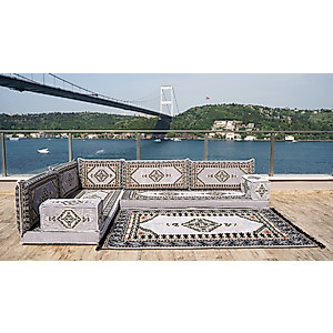 Gray L Shaped Pallet Cushions, Arabic Floor Sofa Set, Oriental Floor Seating, Sectional Floor Cushion, Indoor Floor Pillows, Arabic Majlis Set, Sofa Bed (L Sofa + Rug, 4'' Thickness (10 cm))