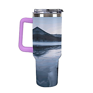 LLUTSNTH 40 Oz Vacuum Tumbler with Violet Handle Leakproof Insulated Tumbler Husky Dog on A Frozen Lake Stainless Steel Travel Mug with Lid And Straw Coffee Cup Cute Water Bottles Cup Holder Friendly