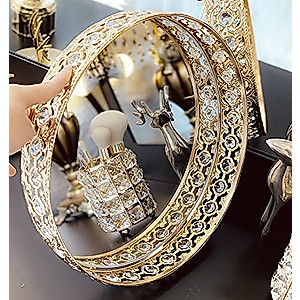 ELLDOO Crystal Mirror Vanity Tray - 9.8" Round Jewelry Trinket Tray Gold Decorative Tray for Dresser Glass Makeup Tray Bathroom Tray Storage Perfume Organizer for Bedroom