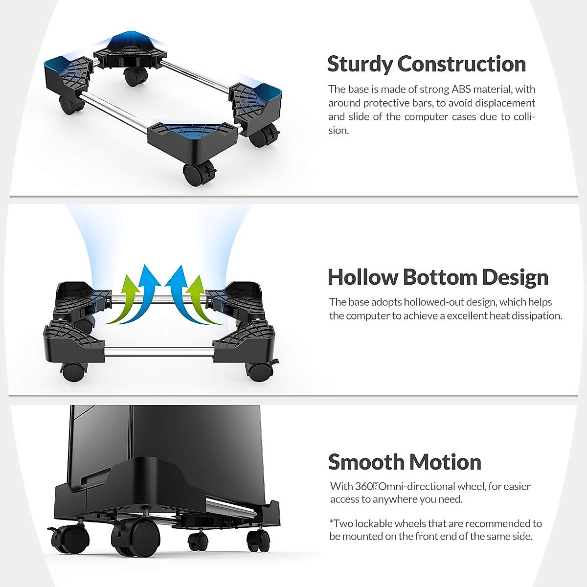 ORICO Computer Tower Stand, Mobile CPU Holder with 4 Caster Wheels Fits for Most Computer Tower, Gaming PC, Printer, Under Desk PC Holder (Black)