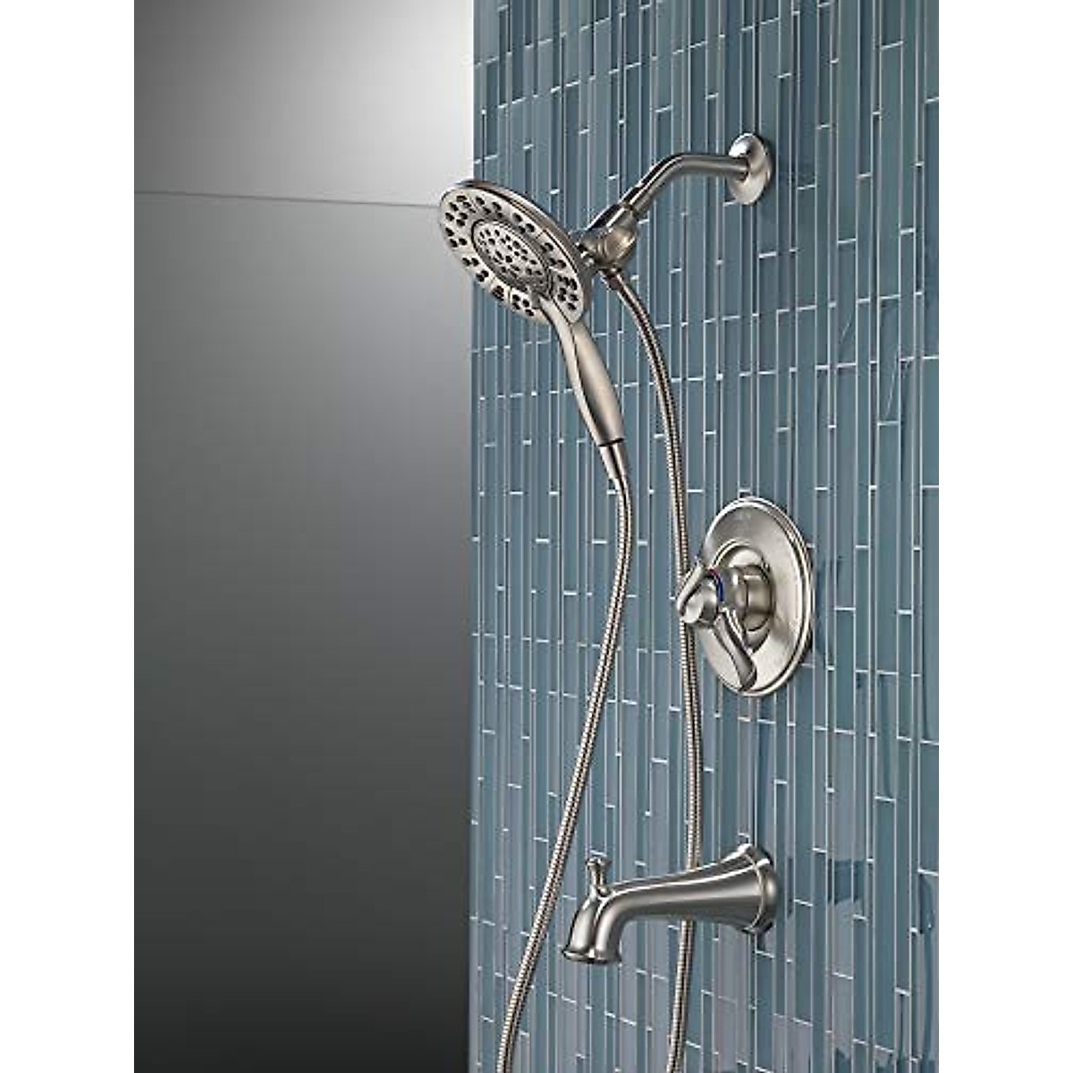 Delta Faucet Linden 17 Series Dual-Function Tub and Shower Trim Kit, Shower Faucet with 4-Spray In2ition 2-in-1 Dual Hand Held Shower Head with Hose, Stainless T17494-SS-I (Valve Not Included)