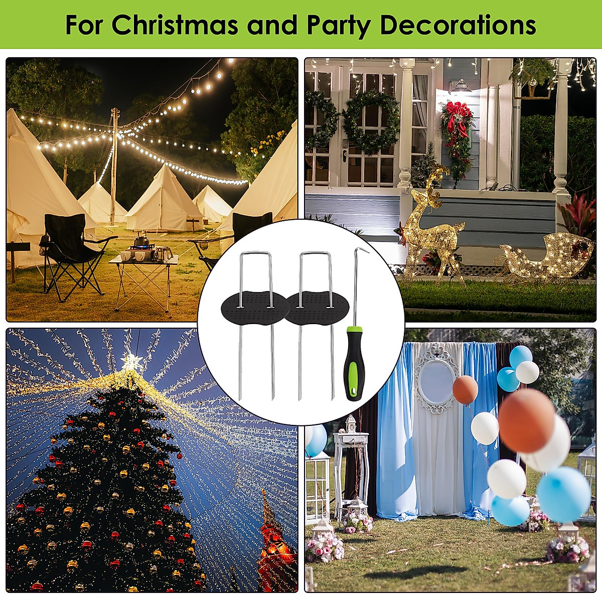 CEWOR Landscape Staples Set, 100pcs 6 Inches 11 Gauge Stakes and 50pcs Gasket, Galvanized Garden Stakes Pick Hook and SOD Pins Lawn Stakes for Barrier Fabric