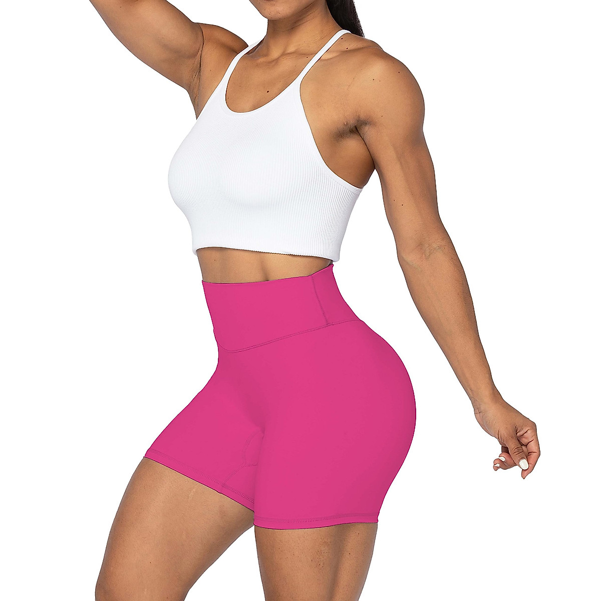 Sunzel Women's Biker Shorts in High Waist Tummy Control with No Front Seam 5" Hot Pink Medium