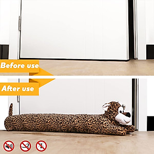 CERAYOU 36 Inch Heavy Duty Under Door Draft Stopper, Cute Animals Shape Door & Window Draft Guard to Save Energy, Decorative Weighted Bottom Insulation Stopper Noise Air Wind Dust Blocker, Leopard