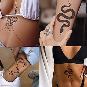 Tazimi Snake Temporary Tattoos,6 Sheets Black Snake Tattoos For Women Men, Body Art Decorations Black Fake Tattoos Stickers.
