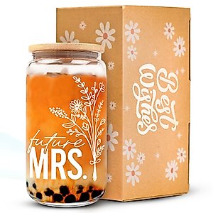 HEXMOZ Bride To Be Gifts - Engagement Gift, Fiance Gifts for Women - Engaged Gifts for Her, Couple - Future Mrs Gifts - Bridal Shower Gifts, Bride Gifts, Bachelorette Party Favors Decor - Glass Cup