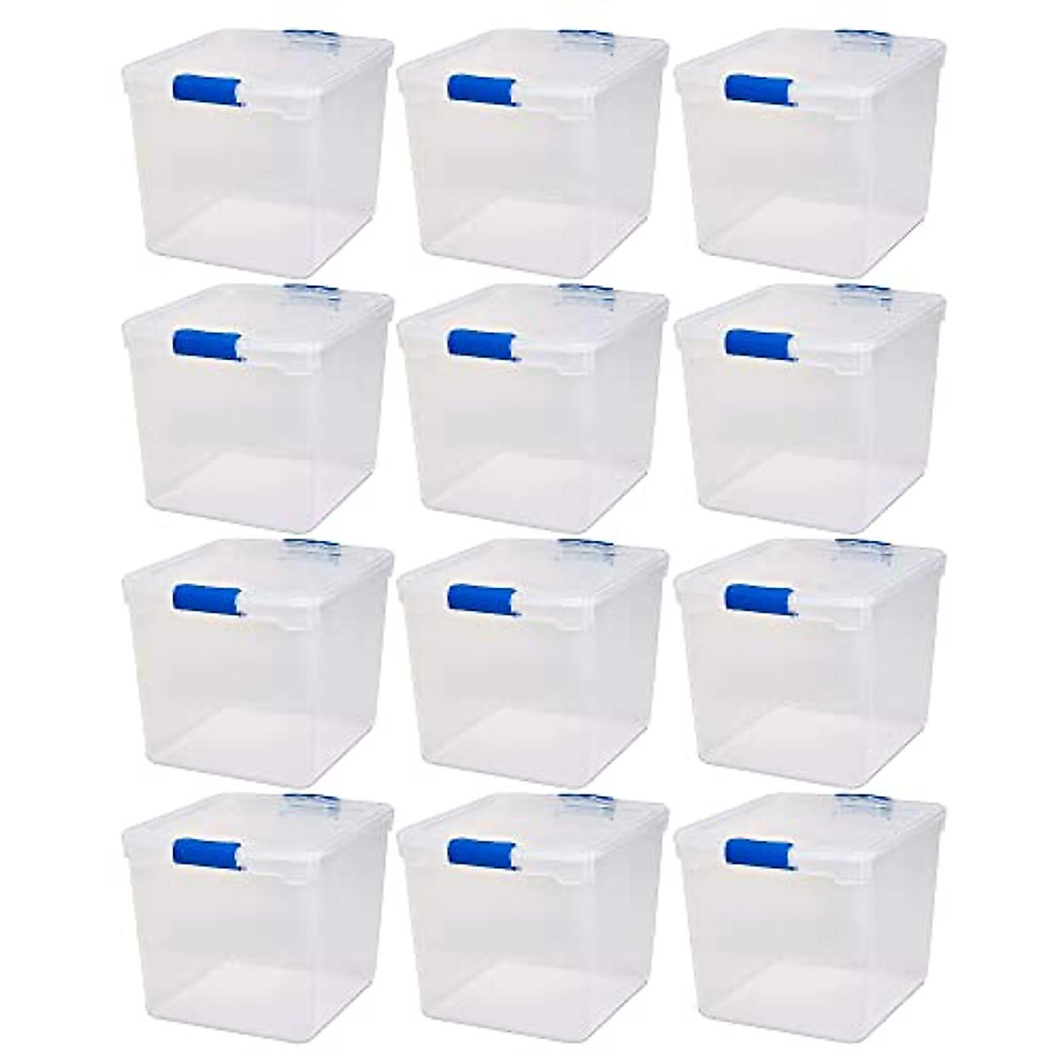 HOMZ Heavy Duty Modular Clear Plastic Stackable Storage Tote Containers with Latching and Locking Lids, 31 Quart Capacity, 12 Pack