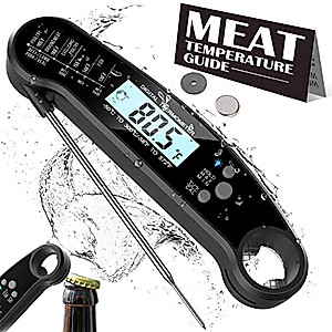 Digital Meat Thermometer with Probe, Instant Read Food Thermometer for Grilling BBQ, Kitchen Cooking, Baking, Liquids, Candy & Air Fryer - IP67 Waterproof, Backlight & Calibration - 2 Pack