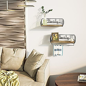 Alsonerbay Bathroom Wood Shelves with Towel Bar Set of 2, Wall Mounted Floating Storage Shelf, Rustic Solid Wooden Decor for Kitchen, Living Room, Bedroom, Carbonized Black