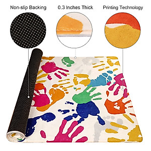 STARUIA Handprints and Footprints Large Kids Rug 5'x7', Washable Colorful Area Rug for Nursery Room, Non-Slip Play Mat Ultra Soft Indoor Carpet for Bedroom Playroom Classroom