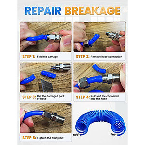 SARDVISA 25 Feet Repairable EVA Recoil Air Hose, Air Compressor Hose with 1/4" NPT Industrial Universal Quick Coupler and I/M Plug Kit, 200PSI Max Air Tool Hose