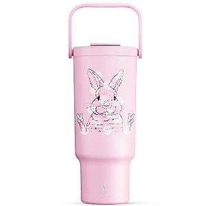 Meoky 40 oz Tumbler with Handle and Straw, Insulated Water Bottle, Stainless Steel Travel Mug, Keeps Cold for 34 Hours, 100% Leak Proof, Fits in Car Cup Holder (Bunny)