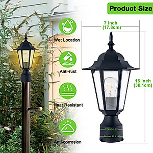 YaoKuem Outdoor Post Light, Pole Lantern, E26 Base 60W Max, Aluminum Housing Plus Glass, Wet Location Rated, Bulbs not Included, Matte Black, 1 Pack