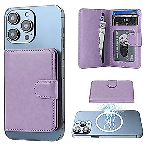 Bocasal for MagSafe Wallet Magnetic Card Holder, RFID Blocking Leather Card Slots for iPhone 14/13/12 Pro/Max/Plus, Adjustable Kickstand Flip Mag Safe Wallet (Purple)