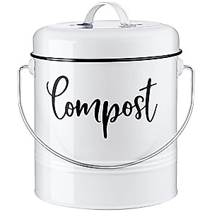 DAYYET Compost Bin Kitchen - 1.3 Gallon Farmhouse Kitchen Compost Bin Countertop - Indoor Compost Bin - Countertop Compost Bin with Lid and Charcoal Filters - Rust Proof Compost Bucket, White