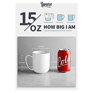 Sweese 604.001 Porcelain Mugs for Coffee, Tea, Cocoa, 15 Ounce, Set of 6, White