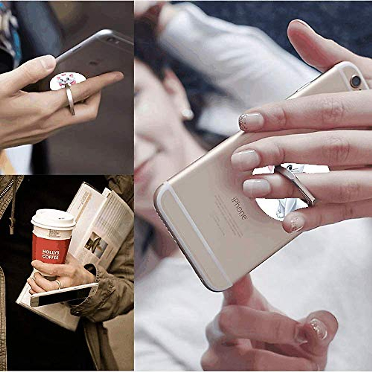 Cell Phone Ring Holder Finger Kickstand,360 Degree Rotation Stand Grip with Car Mount Compatible with All Smartphone - Aristocats Marie cat Pink White