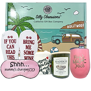SILLY OBSESSIONS Wine Gift Basket for mom, Wine Lover Gifts for Woman, Novelty Wine Gifts for Wine Lover Mom.