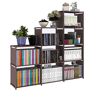 HOSTARME Bookshelf Kids 9 Cube Book Shelf Organizer Bookcase DIY for Bedroom Classroom Office (Brown)