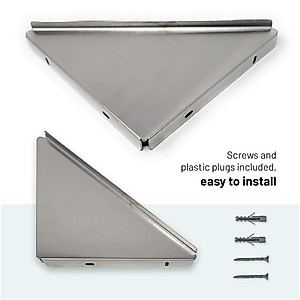 C&G BATHROOM SOLUTIONS Stainless Steel Corner Floating Shelves - Versatile and Durable Wall Corner Shelf - Rust Proof Bathroom Corner Shelves - Easy Install Corner Shelf Floating Design