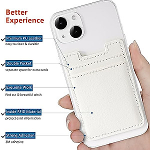 Fulgamo 2Pack Phone Wallet,Leather Phone Card Holder Adhesive Stick On Credit Card Pocket for Back of Phone Case iPhone and Android-White,Grey