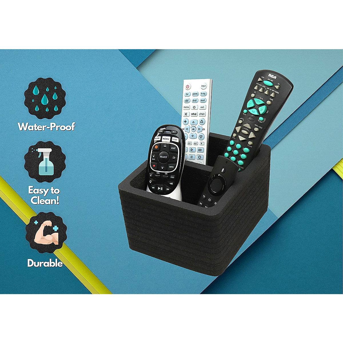 Polar Whale Remote Control Holder Stylish Storage Tray for Sofa Bed Couch Floor Car RV Lounge TV Room Desk or Table Durable Black Foam 2 Compartments 7.5 x 6 Inches