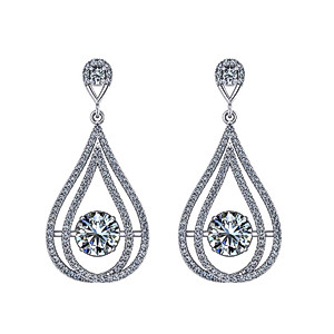 Central Diamond Center Chandelier Dancing Gemstone Dangle Earrings 925 Silver & Pure Brilliance Zirconia - Platinum Plated