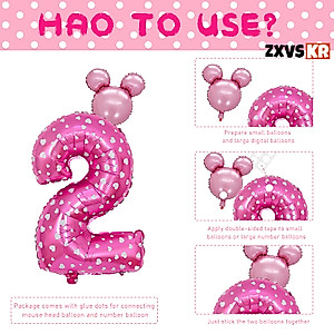 10Pcs Minnie Balloon, Pink Mouse Birthday Number Mylar Foil Balloons Huge Bow Birthday Party Supplies for Mouse Theme Baby Shower 2nd Birthday Party Decorations
