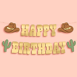 xo, Fetti Western Happy Birthday Gold Foil Banner - 5 Ft. | Cowboy HBD Decorations, Wild West Garland, Rodeo Supplies, Wild One Yeehaw Bday, Cowgirl Decor, Cactus Howdy Photobooth Backdrop