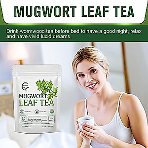 Organic Mugwort Tea Bags - Mugwort Herb Dried Leaves, Pure Natural Artemisia Vulgaris Herbal Tea, Caffeine Free, 30 Tea Bags