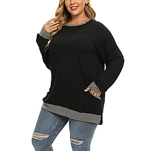 Plus Size Sweatshirts for Women, Long Sleeve Fall Crewneck Tunic Tops with Pockets for Leggings Black 3X