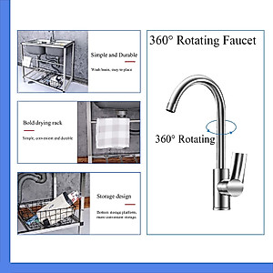 SEYFI Kitchen Sinks Freestanding Stainless Steel for Kitchen Single Bowl Commercial Restaurant Kitchen Sink, for Laundry, Backyard, Garage, Restaurant/Hot and Cold/Single Cold/52 * 38