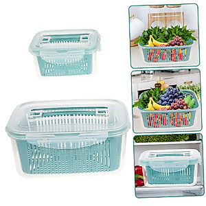 UPKOCH 2pcs Box Refrigerator Storage Box Cereal Container Food Storage Box Glass Food Containers Fruit Drain Storage Box Sink Strainer Basket Fridge Strainer Box Fresh Box Drain Fruit Box